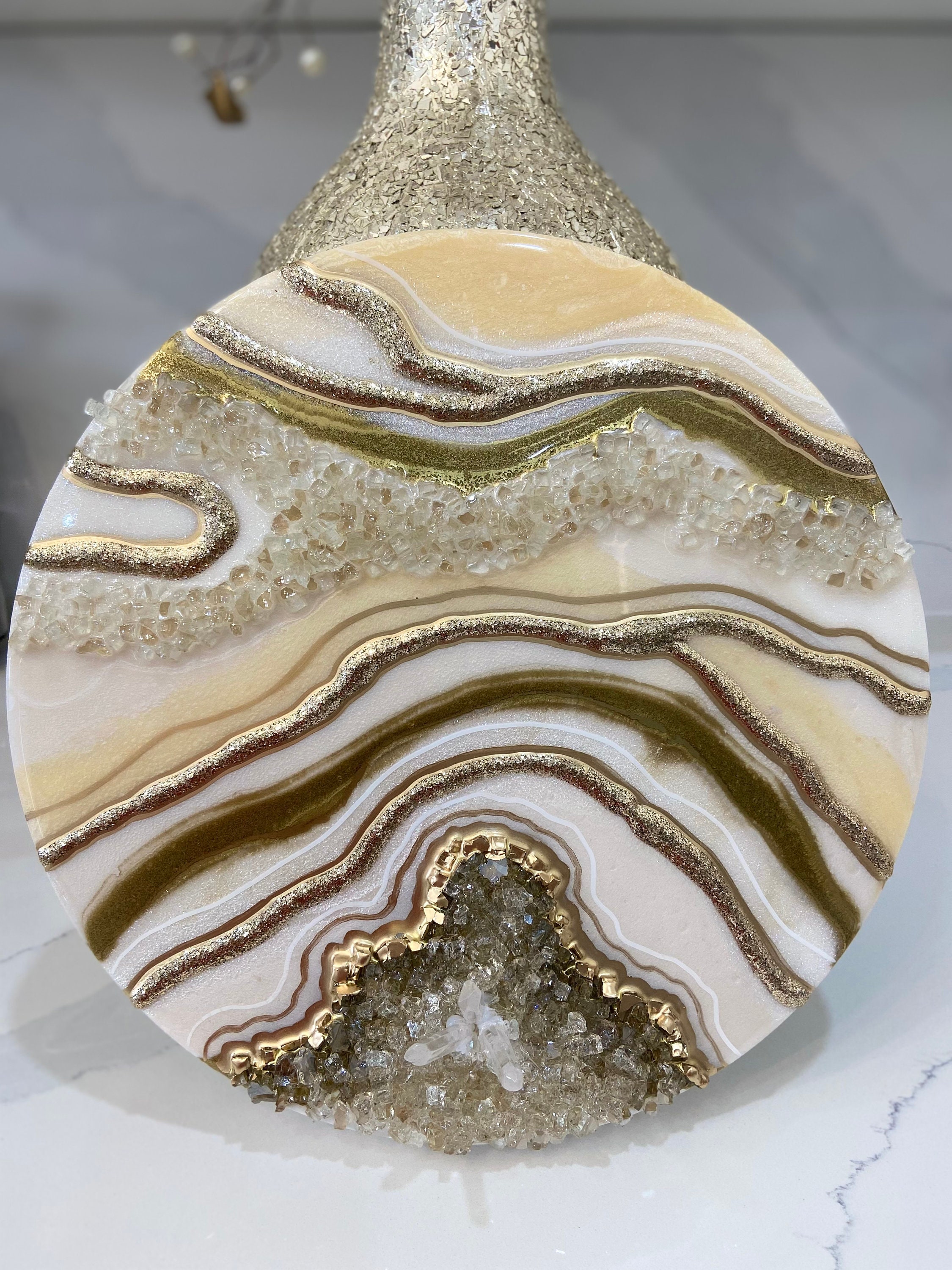 Custom Ivory Gold Resin Geode Wall Art: Crystal Epoxy Painting - Etsy