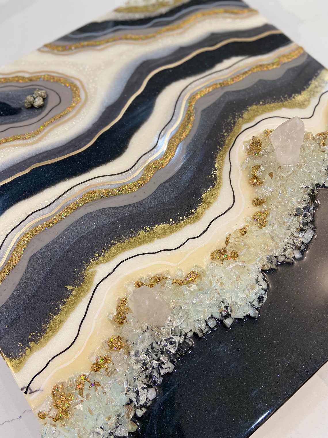 Black Geode Wall Art Epoxy Resin Painting Crystal Resin Wall - Etsy