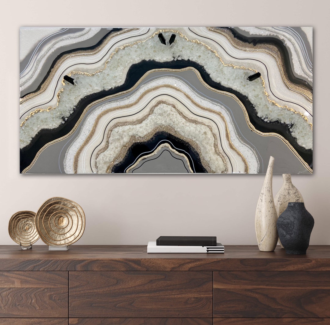Custom Grey Black Epoxy Resin Geode Wall Art crystal Painting Geode ...