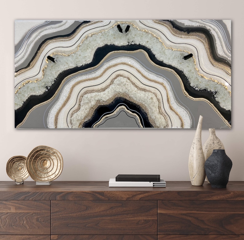 Custom Resin Geode Wall Art: Black, Grey, and Gold - Modern Home Decor ...