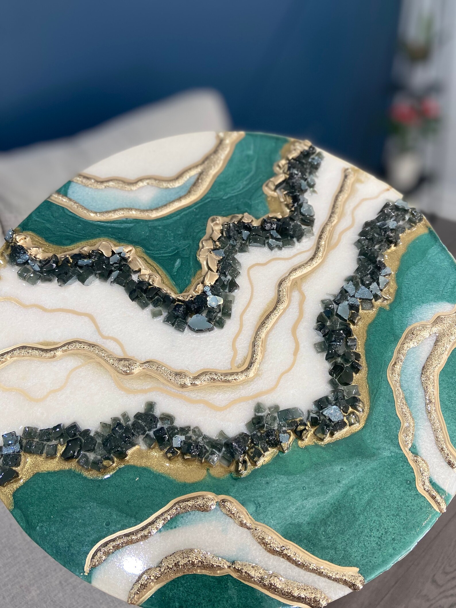 Emerald Green Geode Resin Wall Art: Crystal & Gold Decor - Etsy