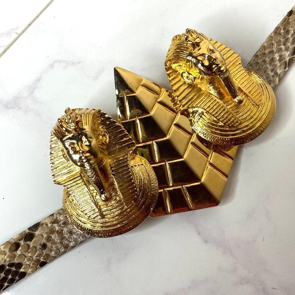 Vintage 80s ALEXIS KIRK Egyptian Revival Gold Plated Pharaoh Pyramid ...
