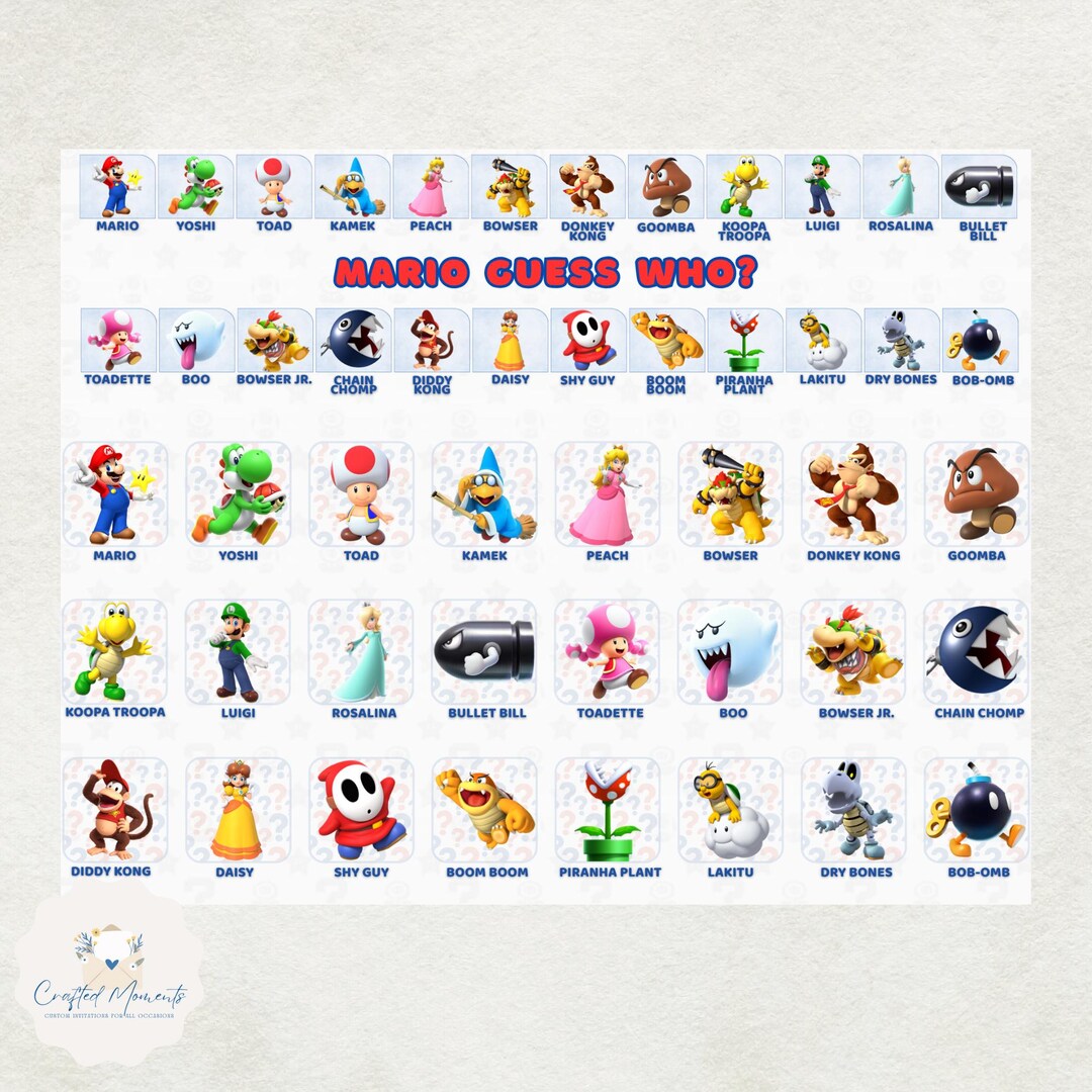 Guess Who 2.0 Custom Template | Mario Theme Guess Who | Printable ...