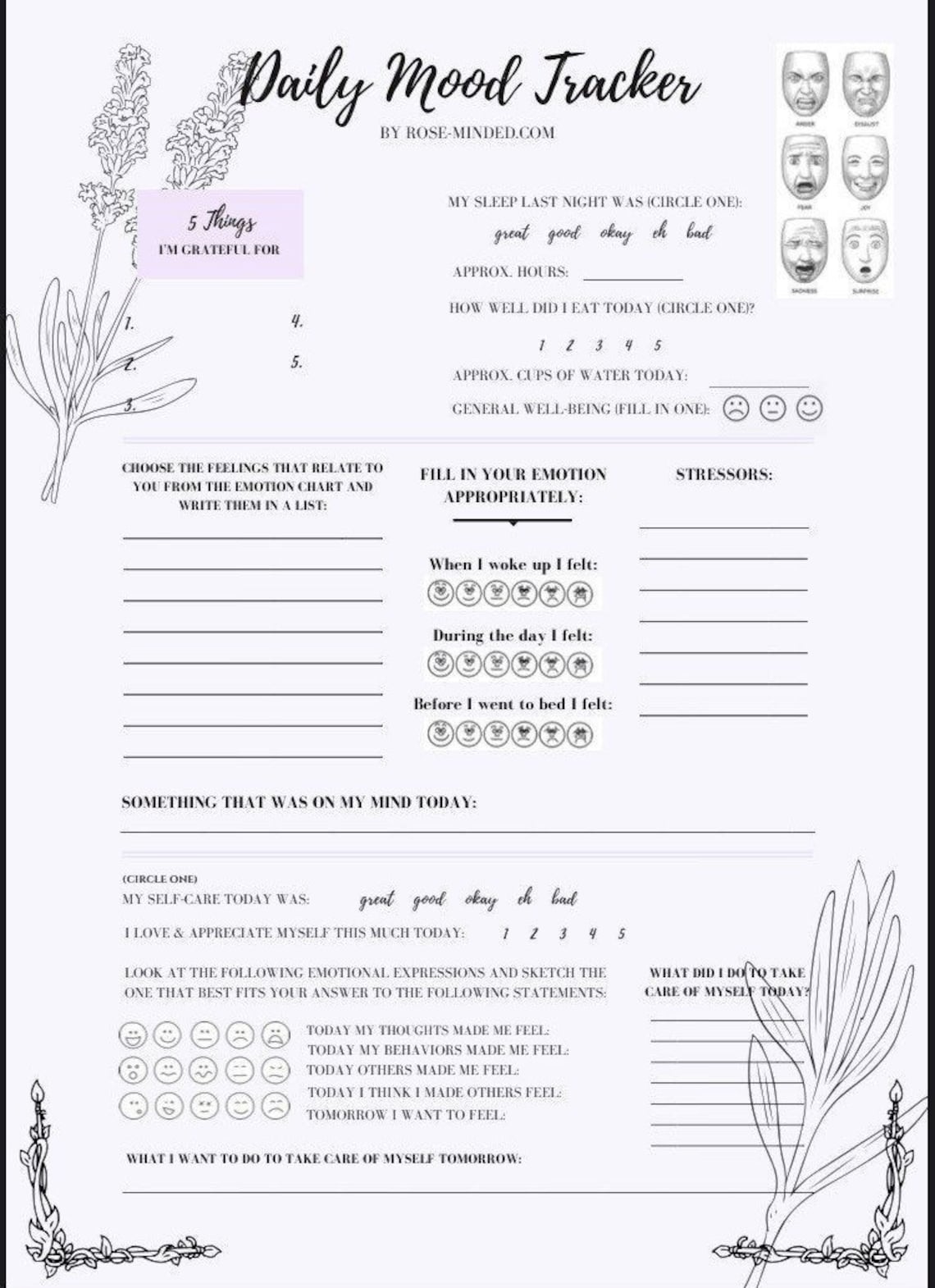 Mental Health Mood Tracker Printable Mental Health Mood Tracker Printable