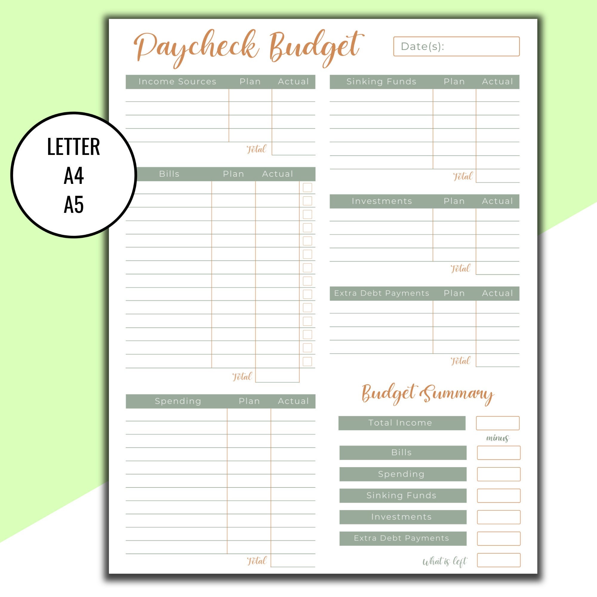 Paycheck Budget Printable, Modern Biweekly Paycheck by Paycheck Budget ...
