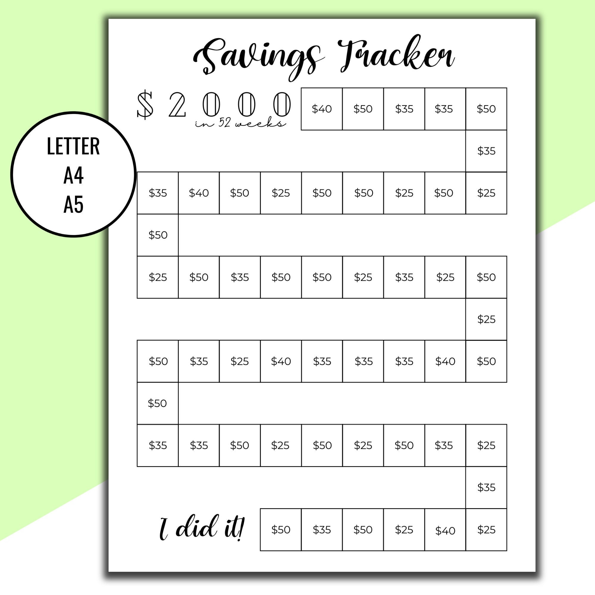 2K Money Savings Challenge, One Year 12 Month Savings Challenge ...