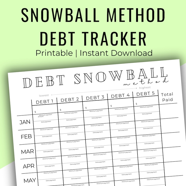 Debt Snowball Method Tracker Printable Printout Debt Payoff - Etsy