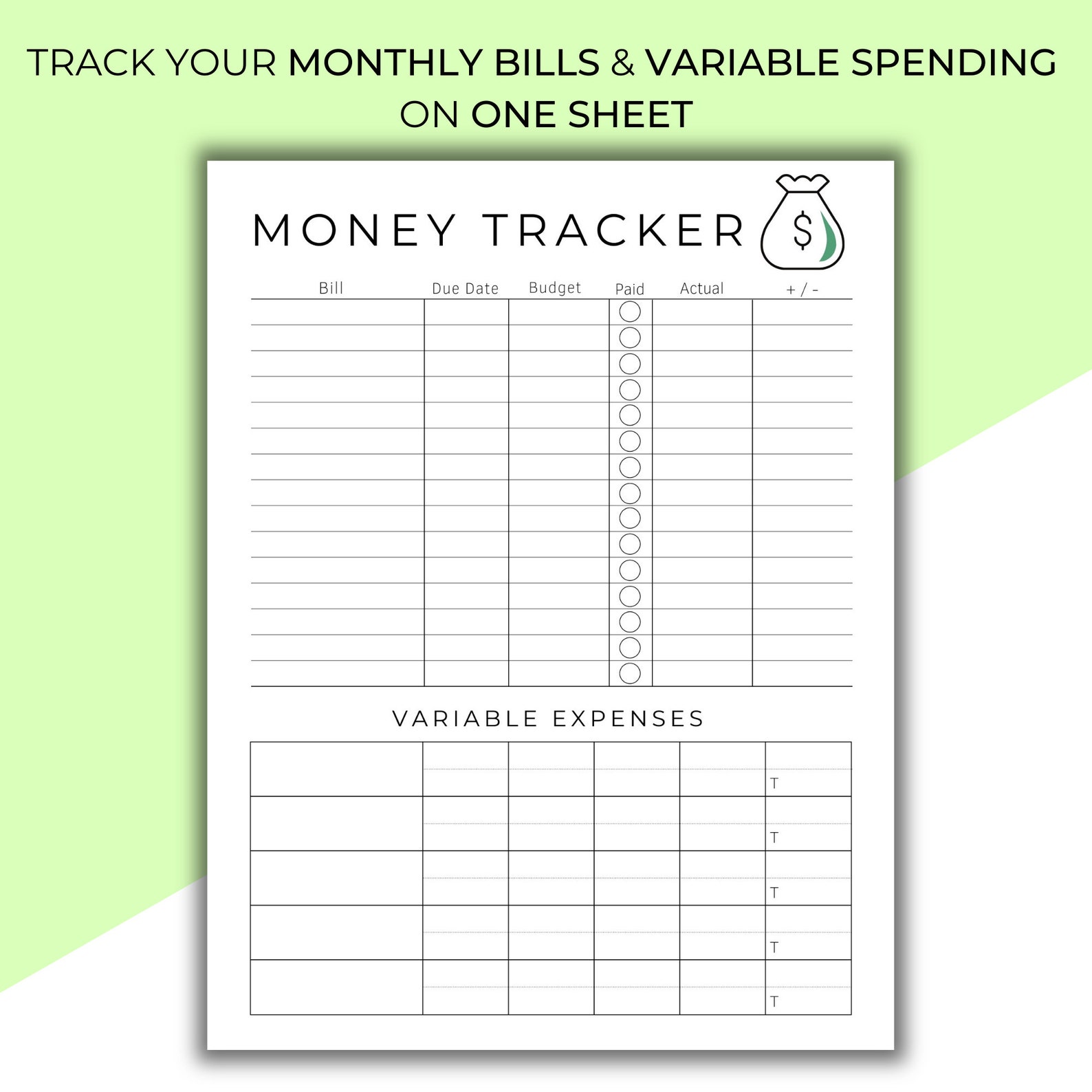 Bill Tracker, Printable Monthly Minimal Money Tracker, Bill Due ...