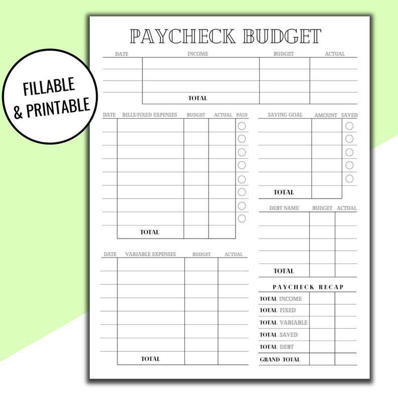 Editable & Printable Budget by Paycheck Printout, Biweekly Budget ...