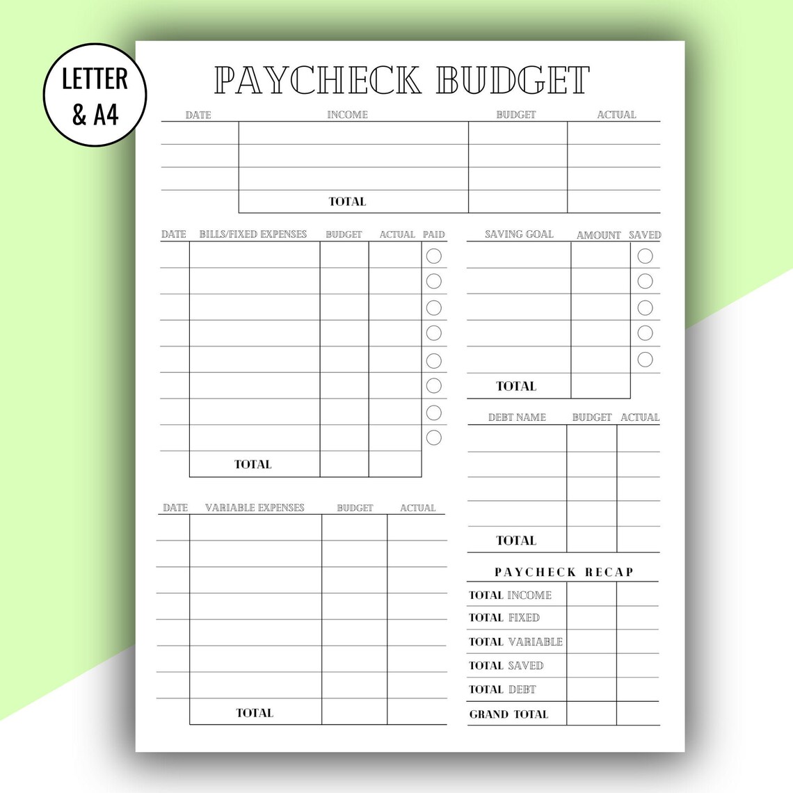Budget By Paycheck Printable Biweekly Budget Paycheck Etsy