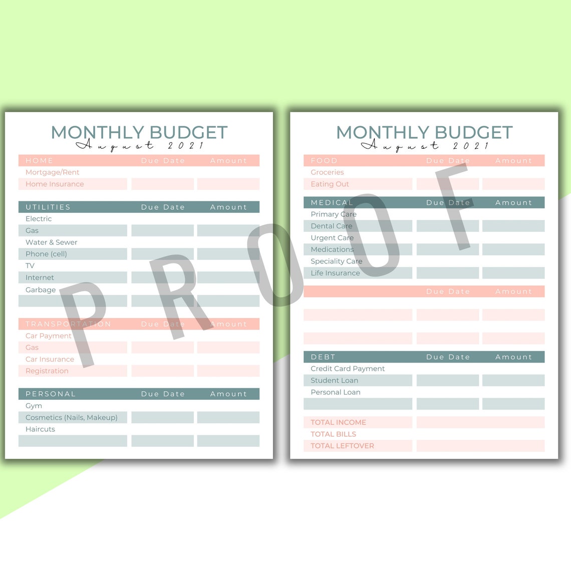 Monthly Budget Printable Finance Planner Tracker Monthly | Etsy