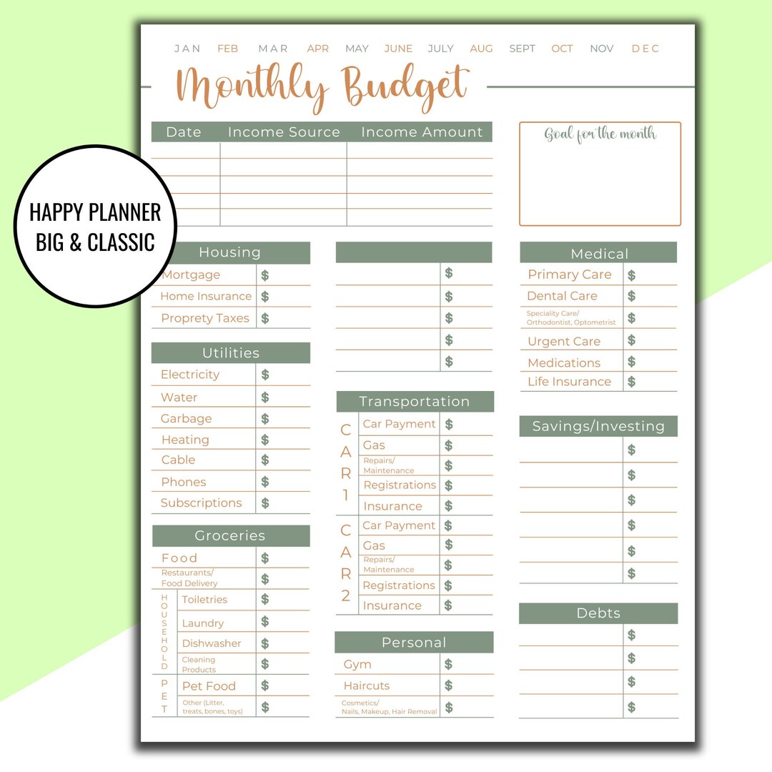 Monthly Budget Planner Printable, Minimal Monthly Finance Overview ...