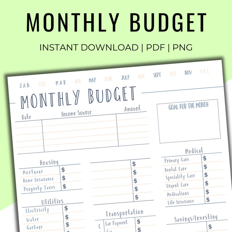 Monthly Budget Printable, Monthly Budget Printout Template, Minimal ...