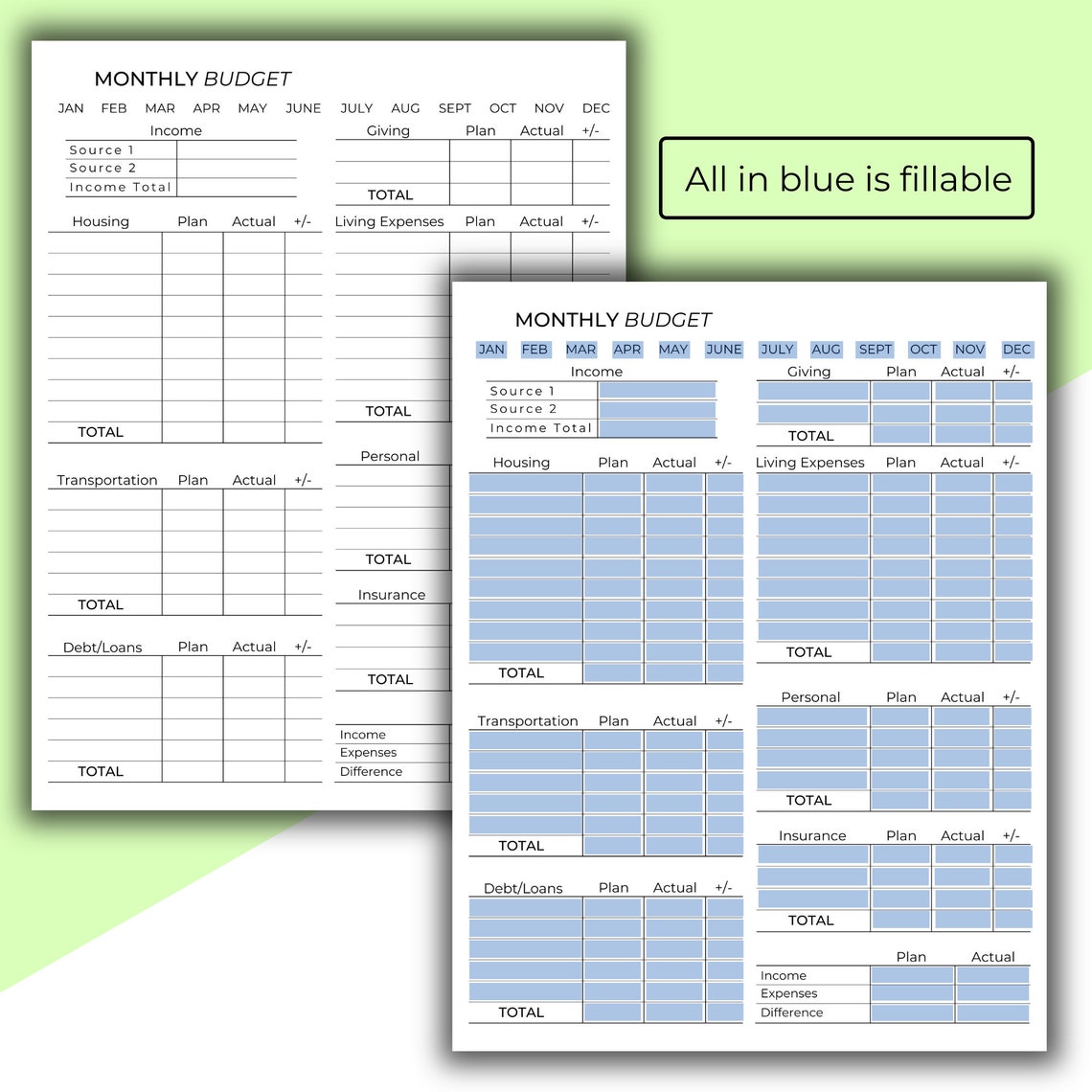 Editable & Printable Monthly Budget Printable, Monthly Budget Printout ...