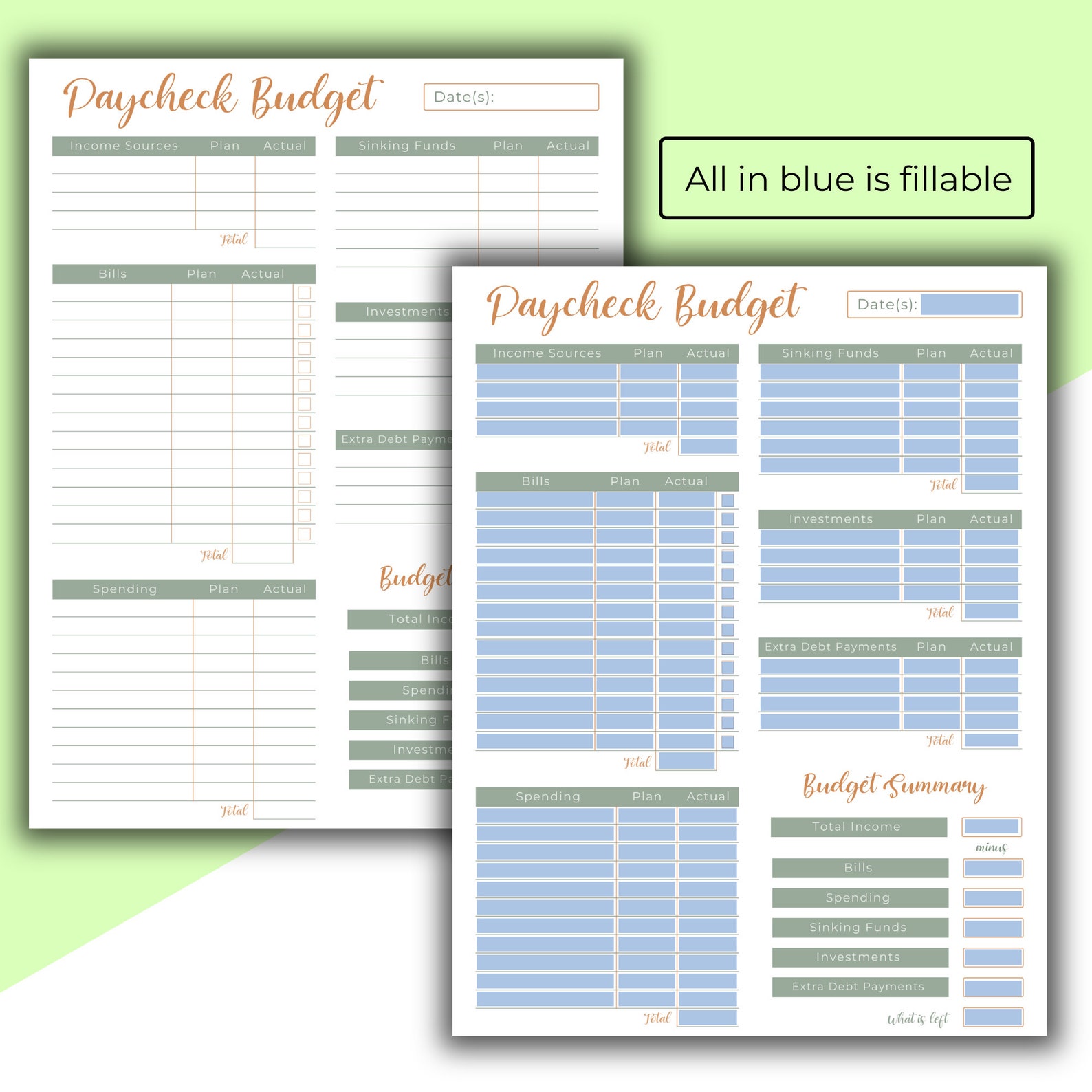Editable & Printable Paycheck Budget Printout, Budget by Paycheck ...