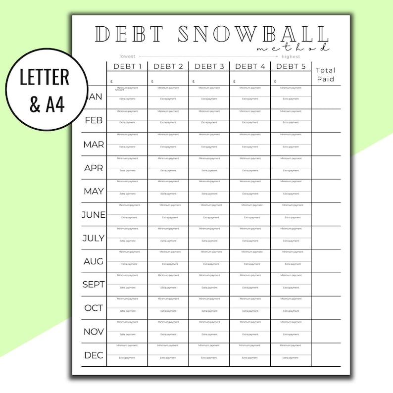 Debt Snowball Method Tracker Printable Printout, Debt Payoff Tracker ...