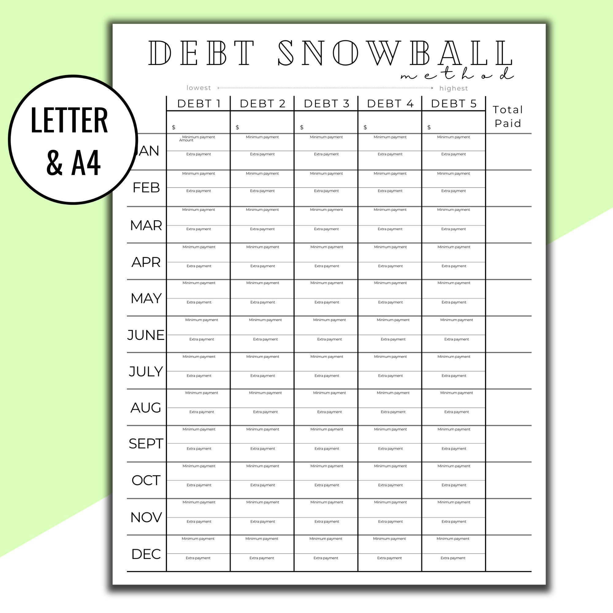Debt Snowball Method Tracker Printable Printout, Debt Payoff Tracker ...