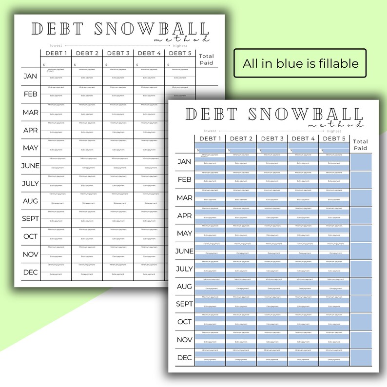 Editable & Printable Debt Snowball Method Tracker Fillable Printout ...
