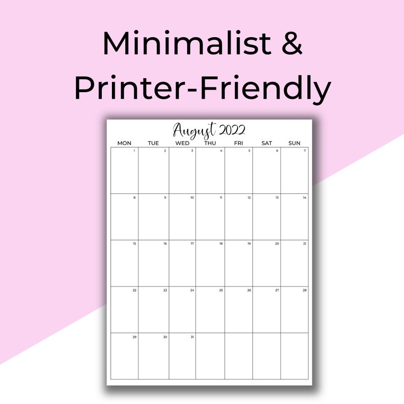 2022 Monthly Calendar Printable Modern Minimalist Dated - Etsy Canada