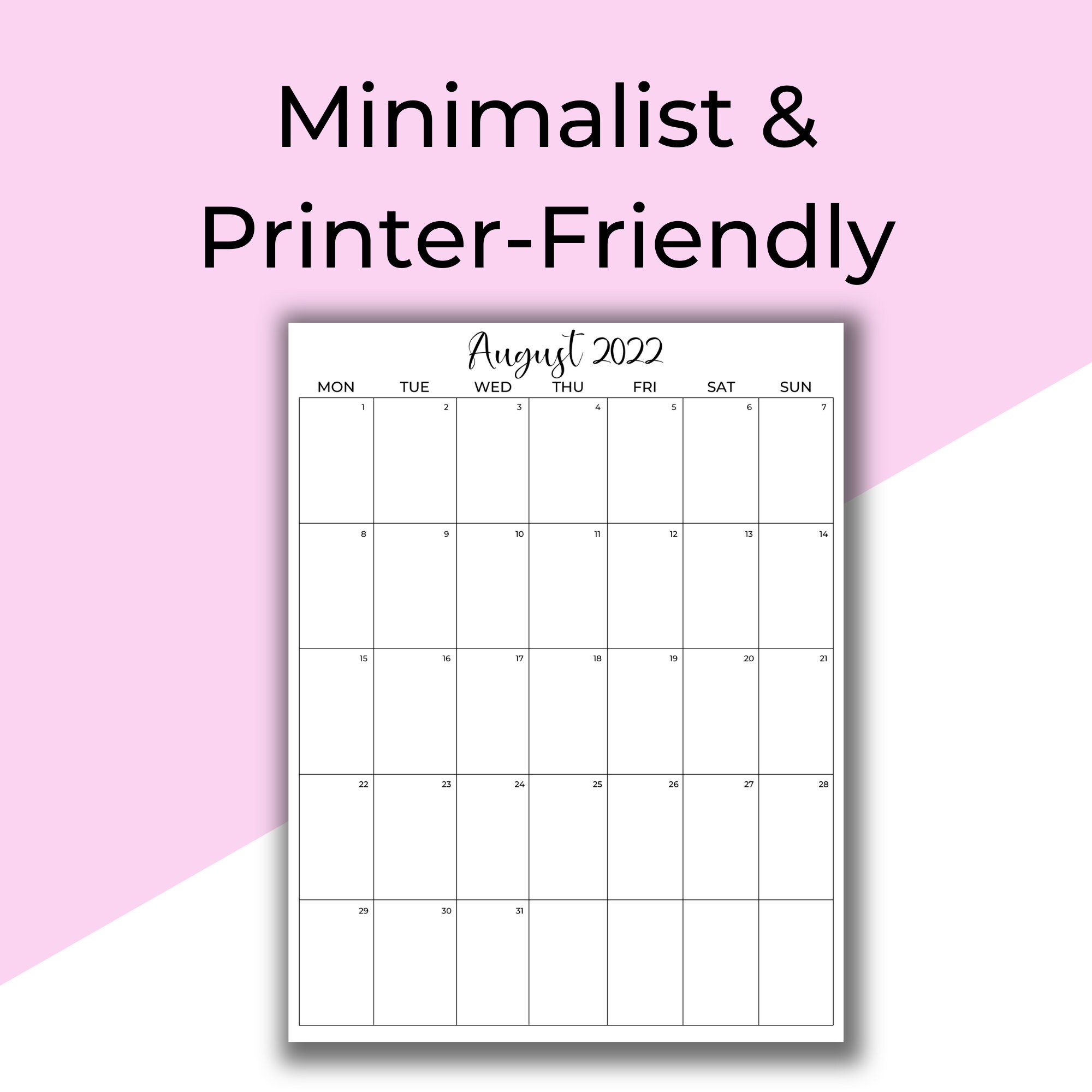 2022 Monthly Calendar Printable Modern Minimalist Dated - Etsy Canada