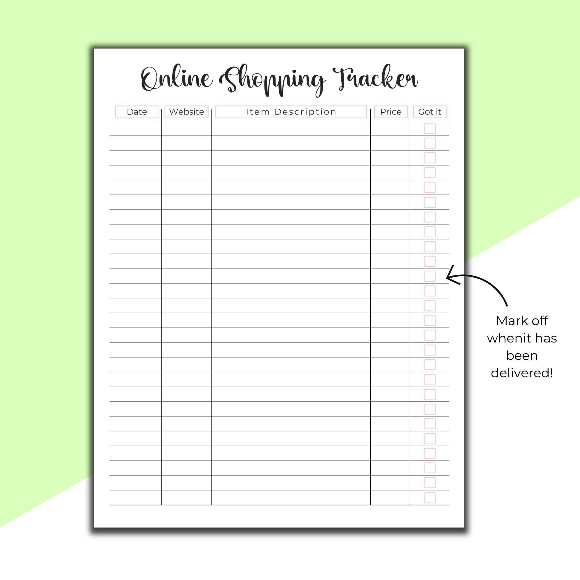 Online Spending Tracker Printable, Online Shopping Expense Log, Expense ...
