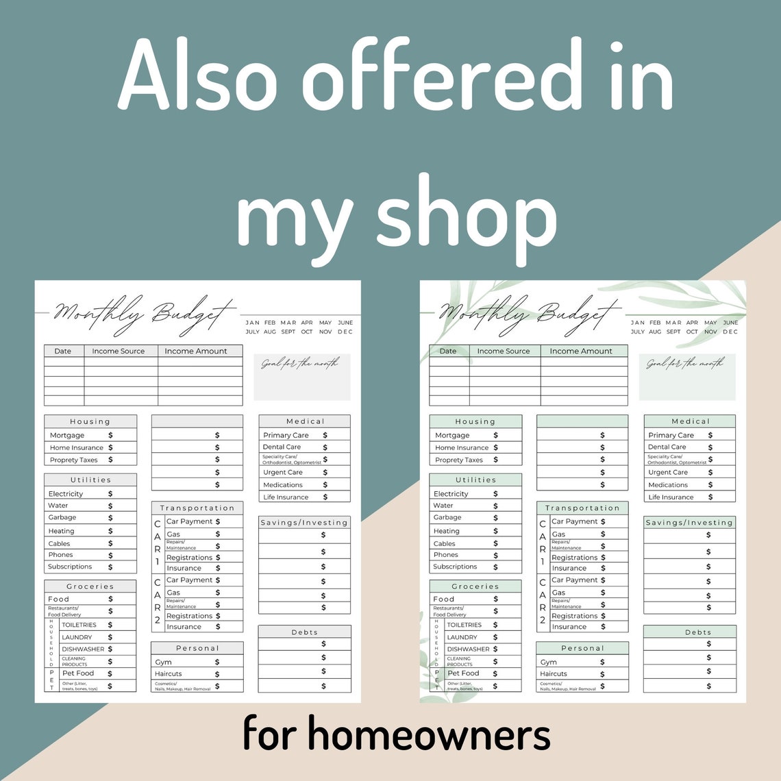 Monthly Budget For Renters Printable Undated Budget Planner | Etsy