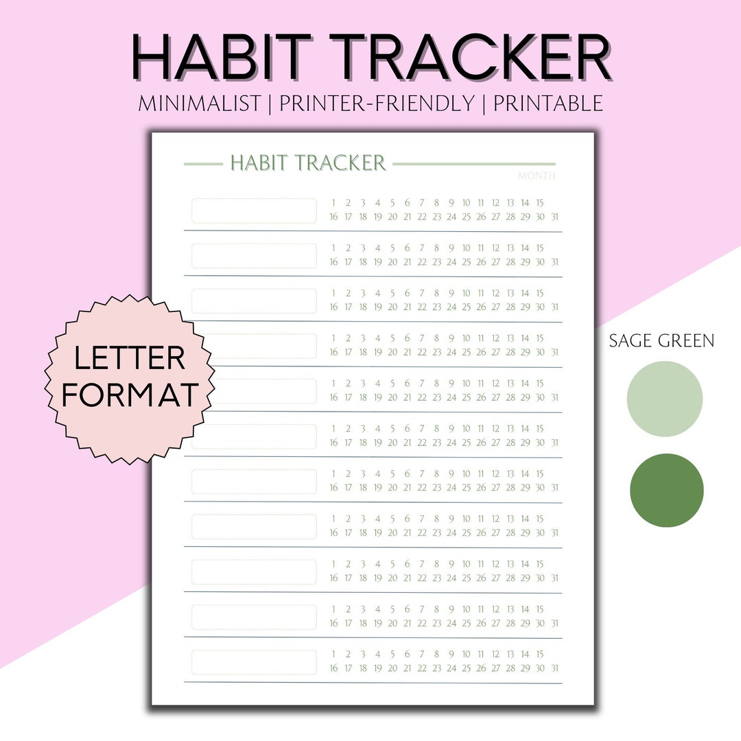 Monthly Habit Tracker Printable, Undated 30 Day Habit Challenge ...