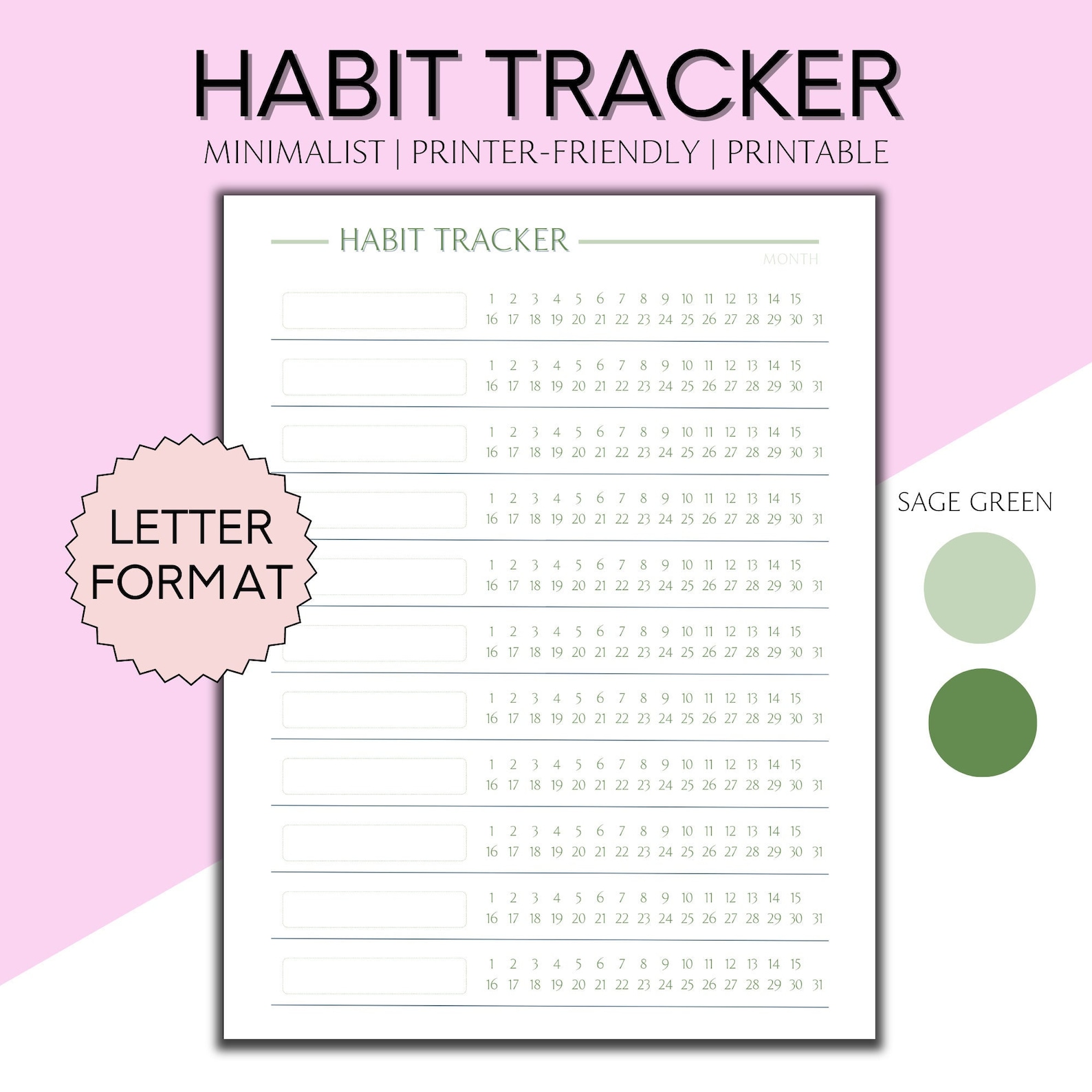 Monthly Habit Tracker Printable, Undated 30 Day Habit Challenge ...