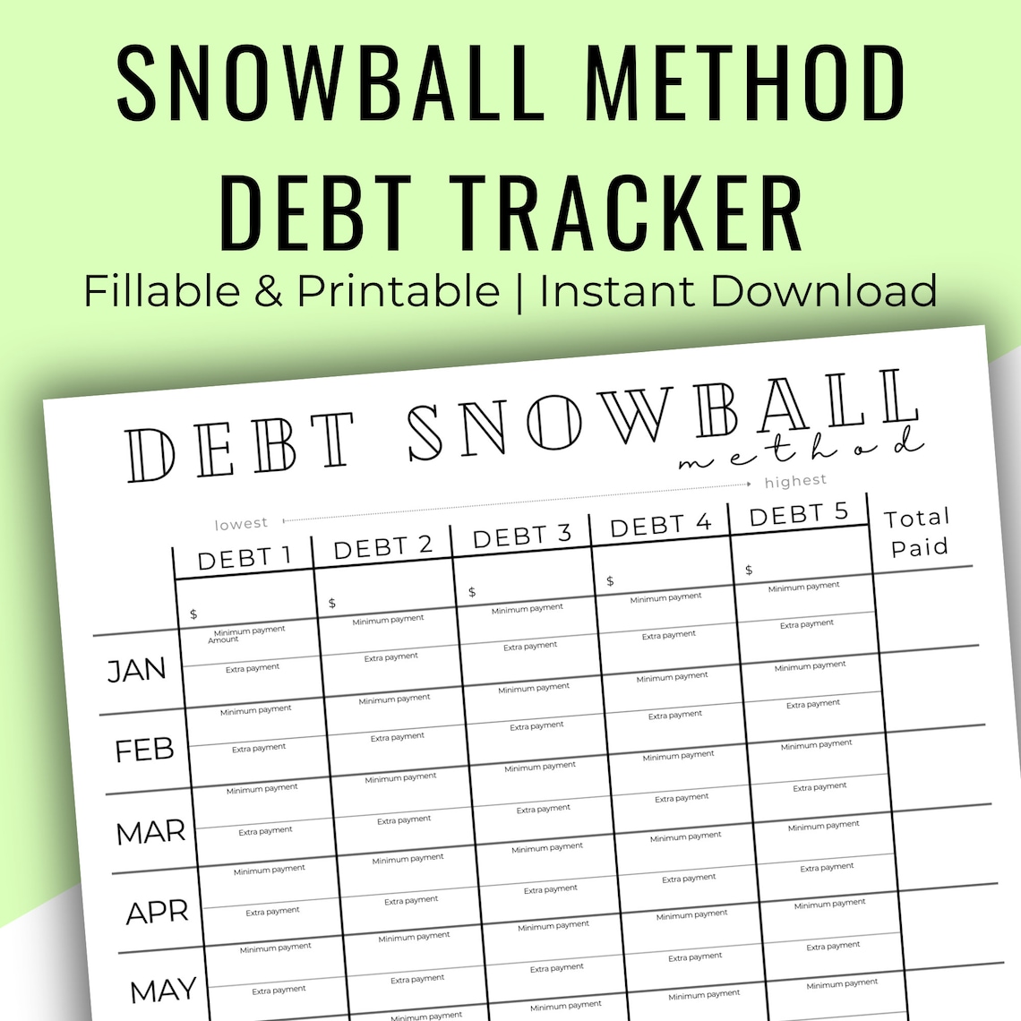 Editable & Printable Debt Snowball Method Tracker Printable Printout ...