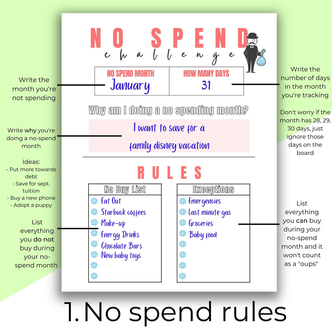 Savings Challenge Printable, No Spend Challenge, No Spend Month ...