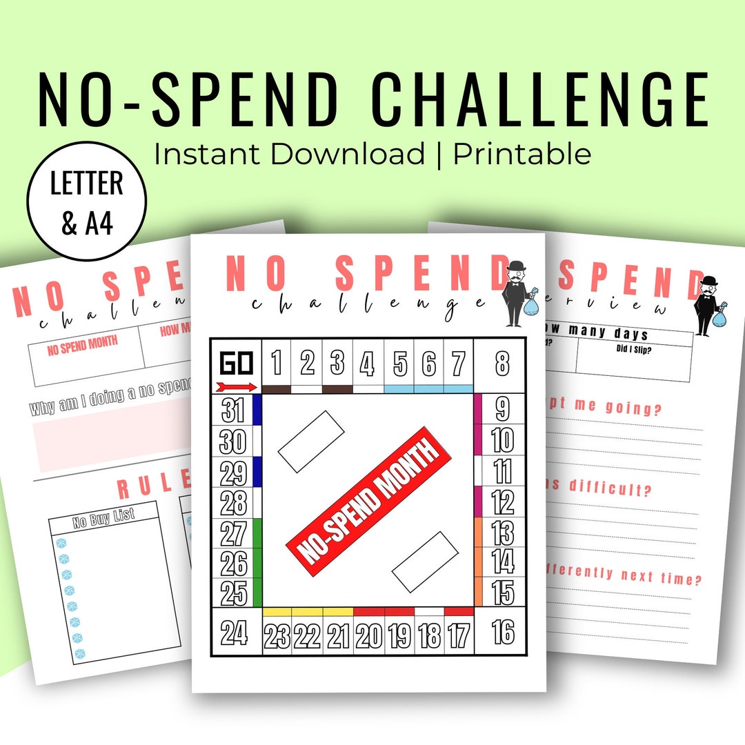 Savings Challenge Printable, No Spend Challenge, No Spend Month ...