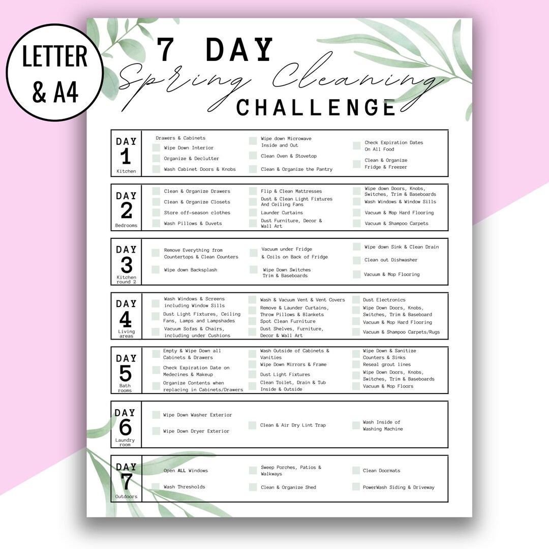 Cleaning Schedule Printable, Greenery House Refresh, One Week Deep ...