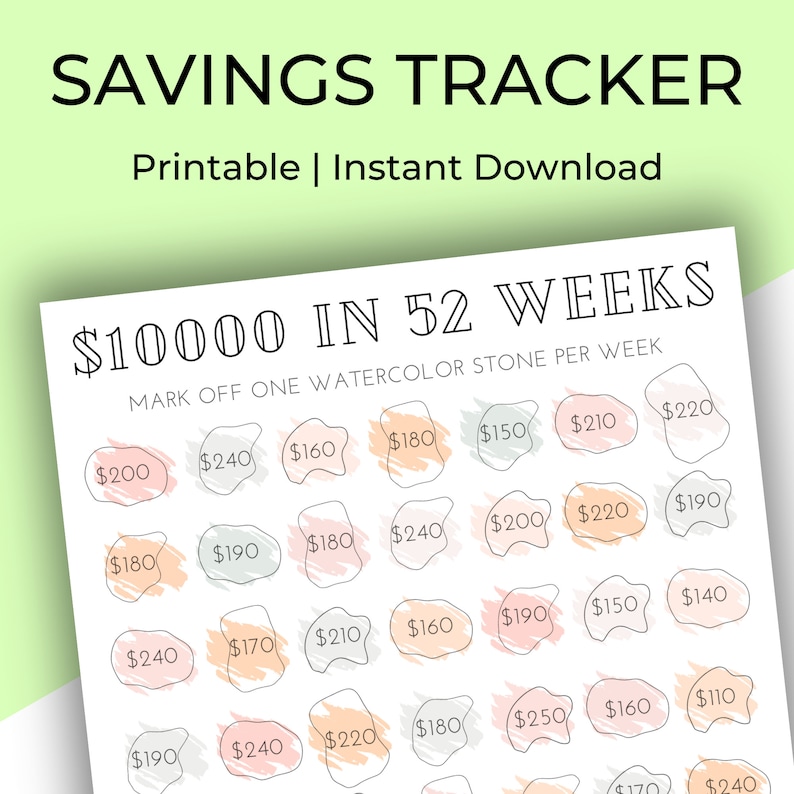 10K Money Saving Challenge Printable Savings Tracker 52 Week - Etsy