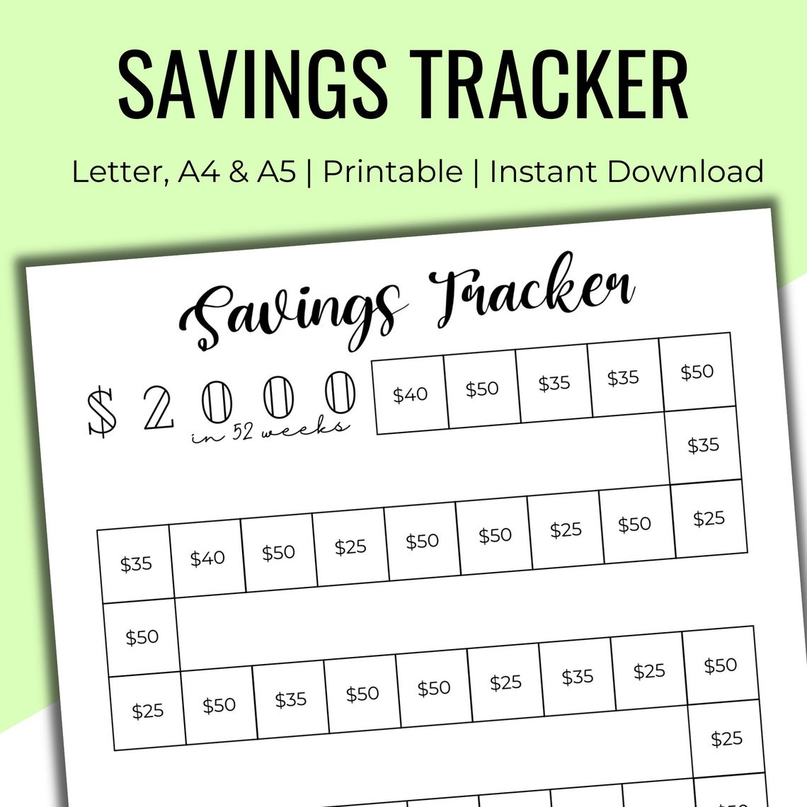 2K Money Savings Challenge, One Year 12 Month Savings Challenge ...