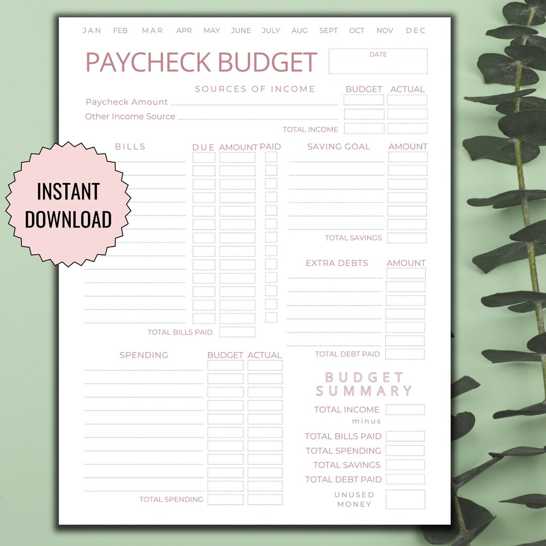Paycheck Budget Overview Printable Planner, Minimalist Biweekly Budget ...