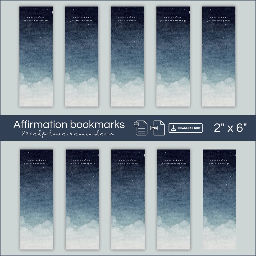 Words of Affirmation Bookmark Printable, Set of 25 Self-love Reminder ...