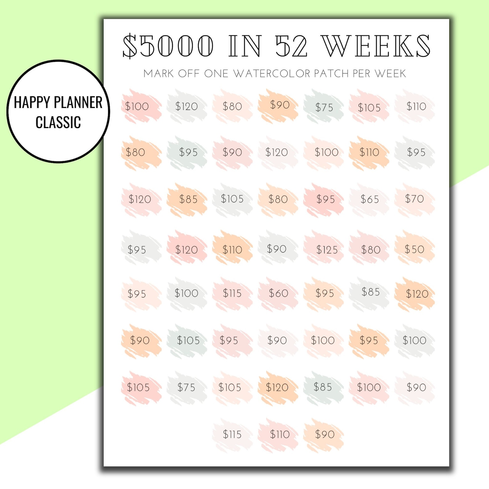 5K Money Saving Challenge Printable, Savings Tracker, 52 Week Challenge ...