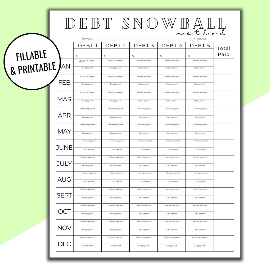 Editable & Printable Debt Snowball Method Tracker Printable | Etsy