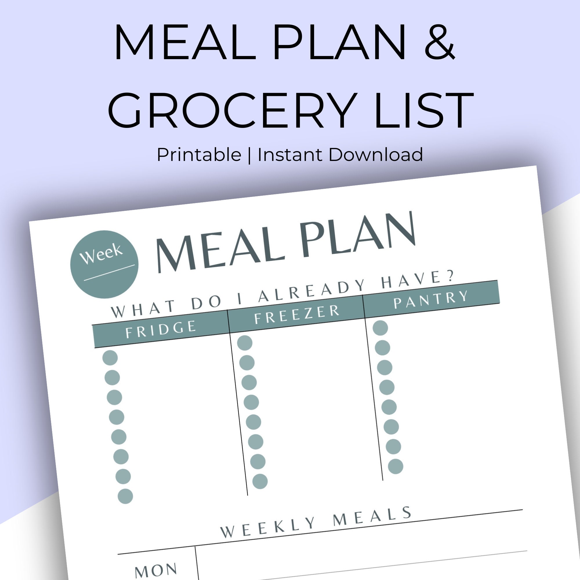 Weekly Meal Plan Printable, Budget Meal Planner, Grocery List Printable ...