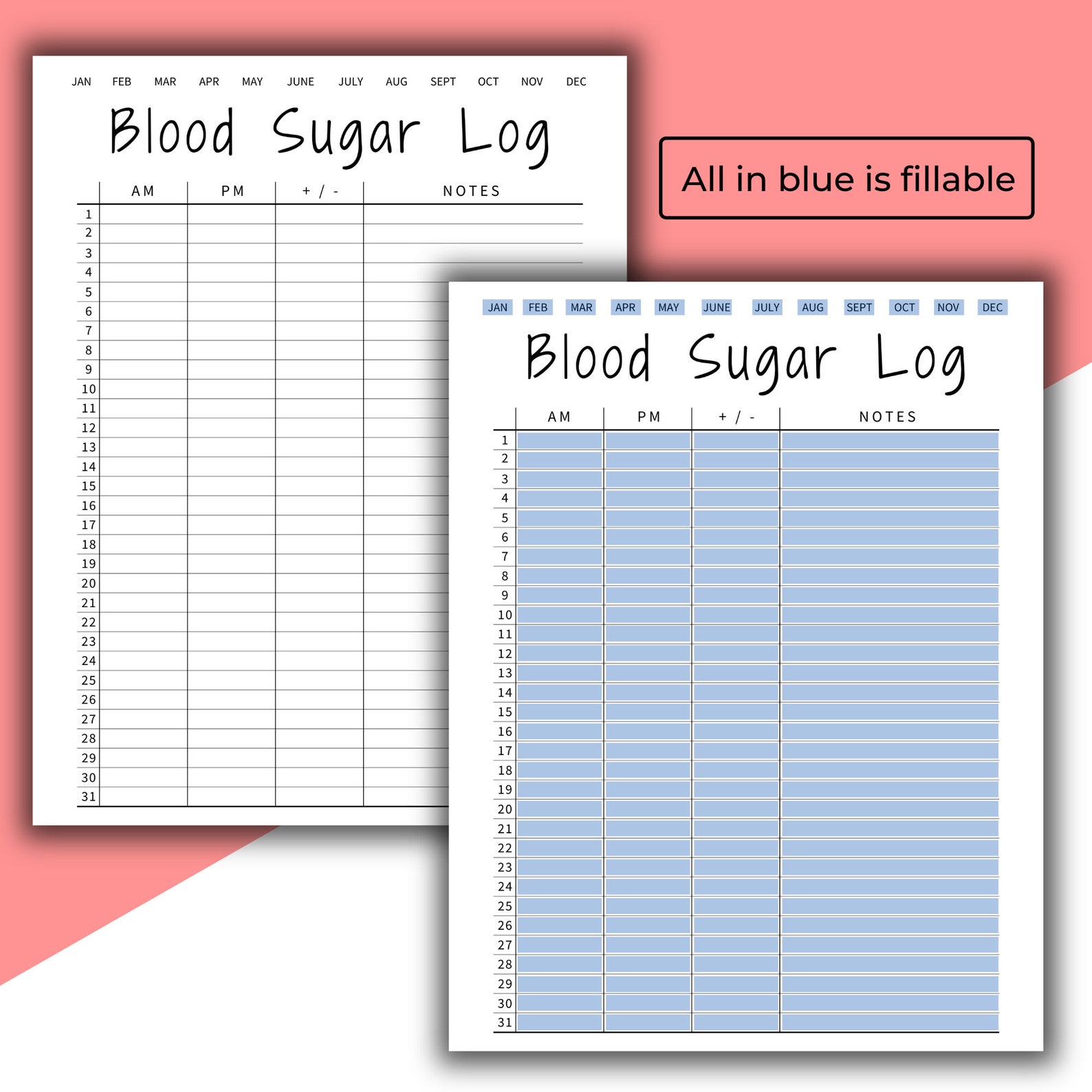 Editable & Printable Blood Sugar Log, Blood Sugar Reading, Blood ...