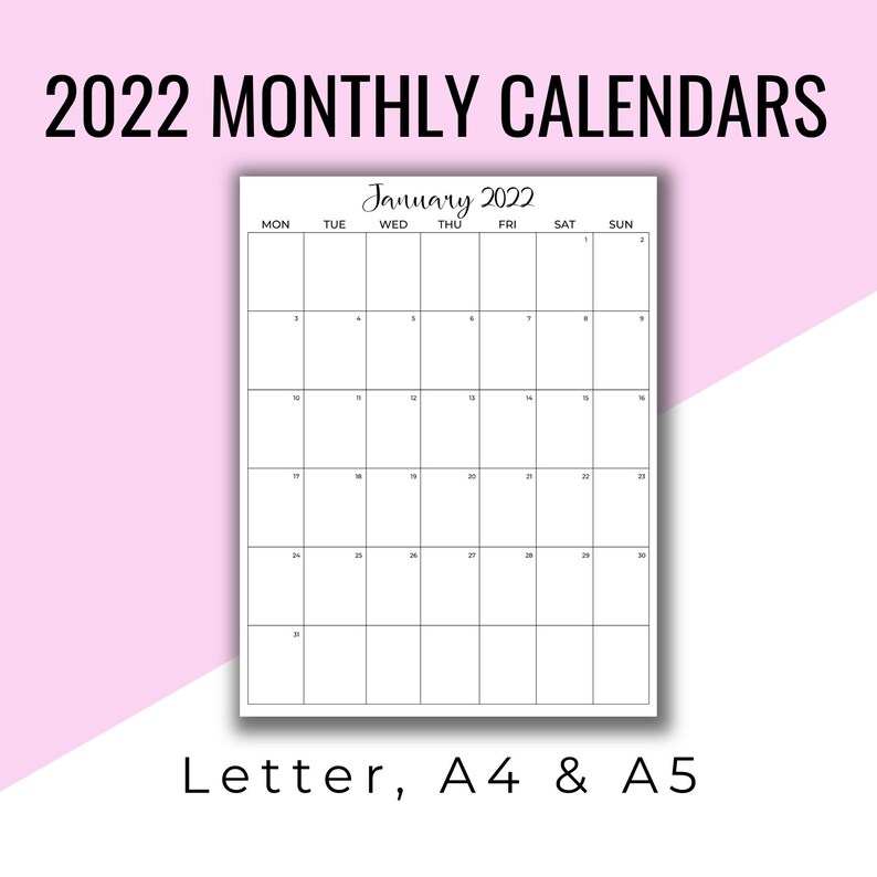 2022 Monthly Calendar Printable Modern Minimalist Dated - Etsy Canada