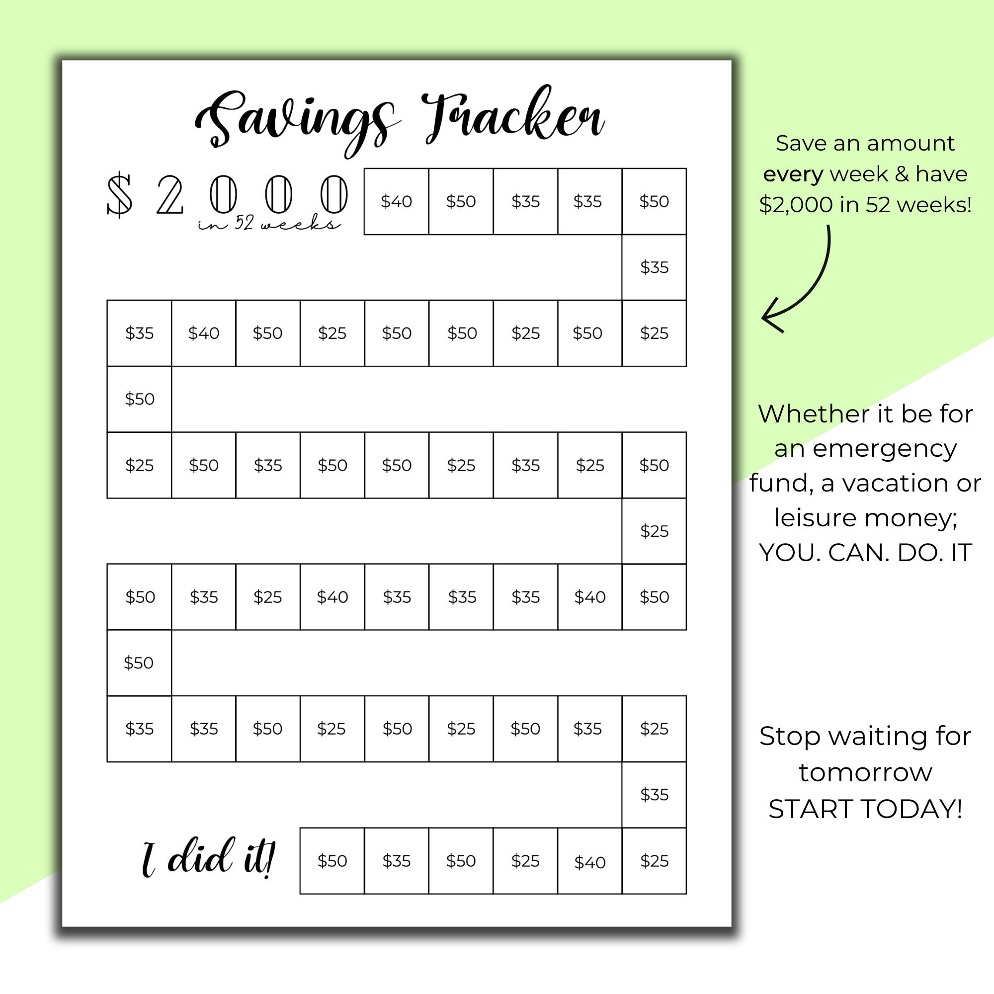 2K Money Savings Challenge, One Year 12 Month Savings Challenge ...