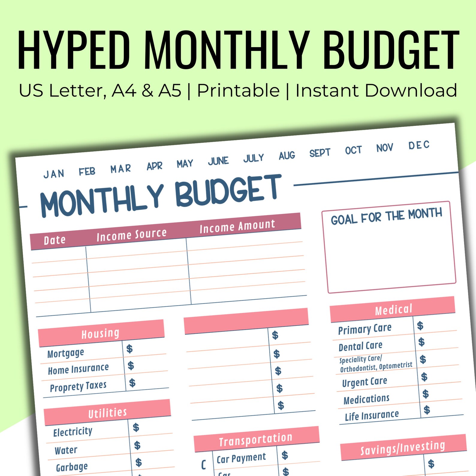Monthly Budget Printable, Monthly Budget Printout Template, Minimal ...