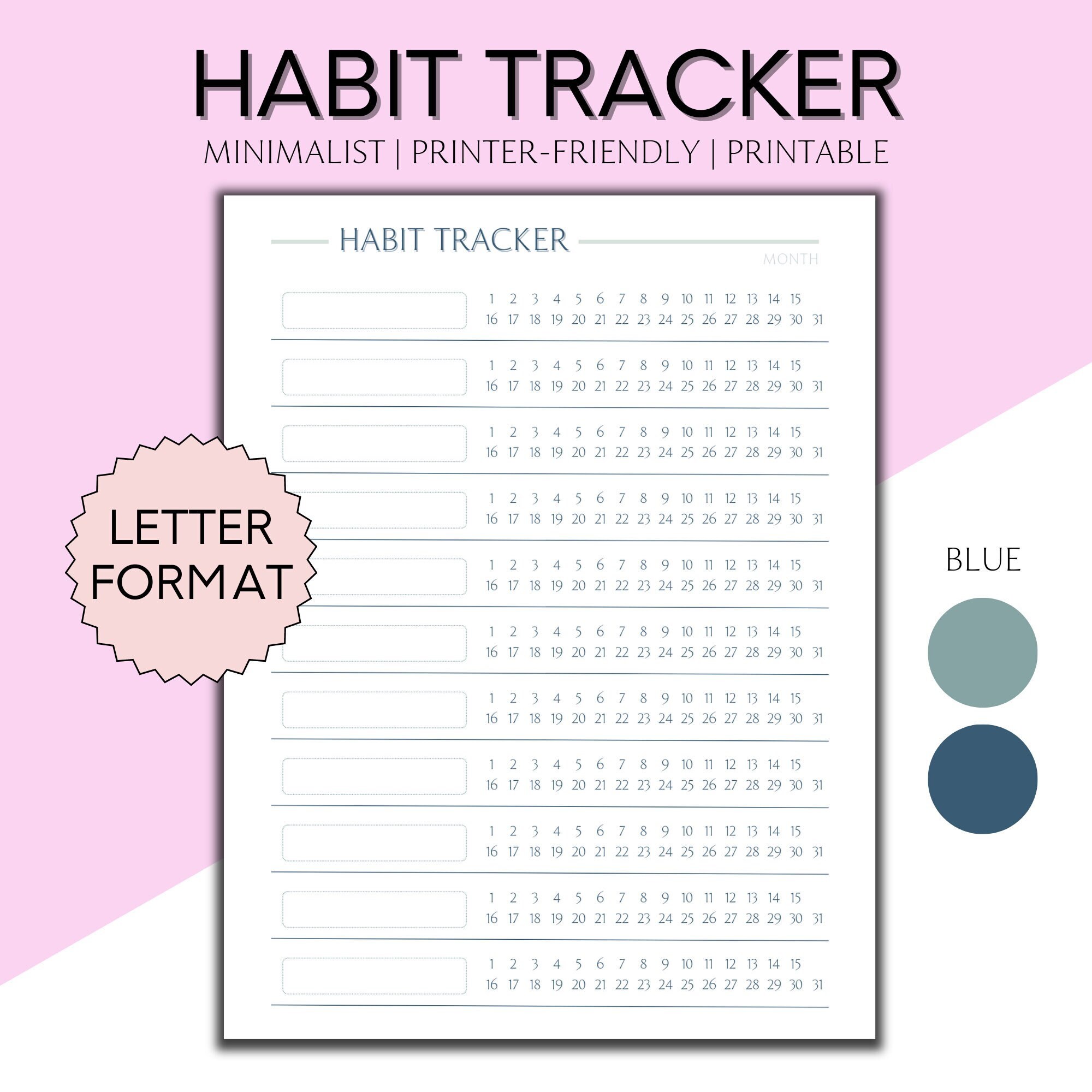 Monthly Habit Tracker Printable, Undated 30 Day Habit Challenge ...