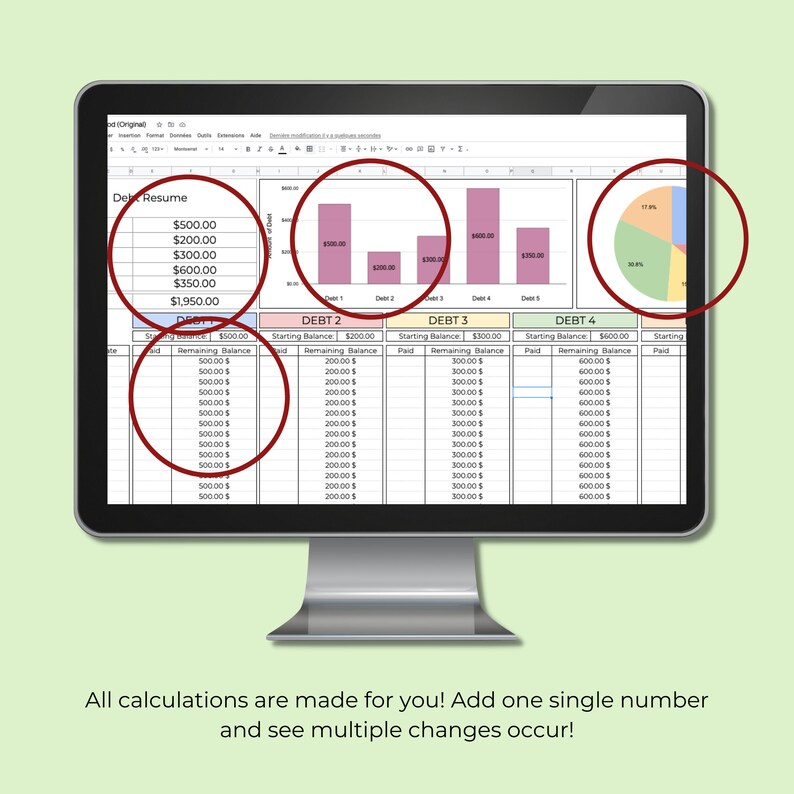 Debt Snowball Method Spreadsheet in Google Sheets, Debt Free Payoff ...