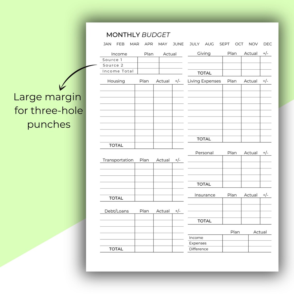 Monthly Budget Planner Printable Minimal Monthly Finance - Etsy