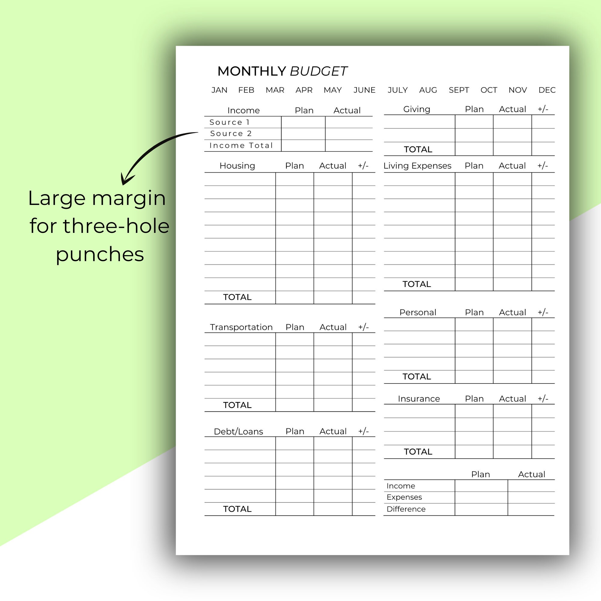 Monthly Budget Planner Printable, Minimal Monthly Finance Overview ...
