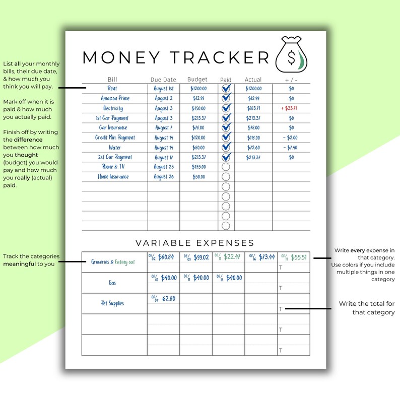 Bill Tracker, Printable Monthly Minimal Money Tracker, Bill Due ...