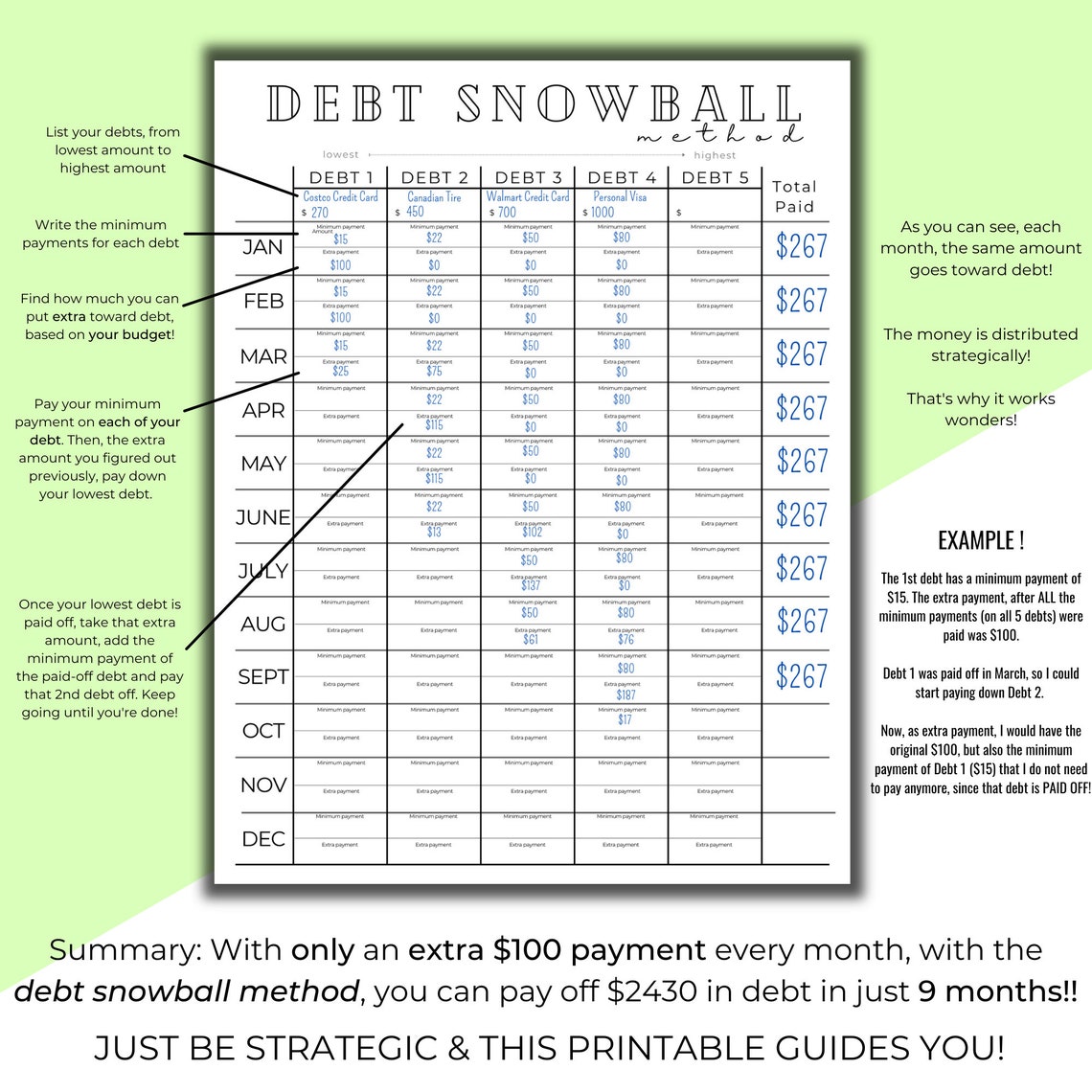 Editable & Printable Debt Snowball Method Tracker Printable - Etsy Canada