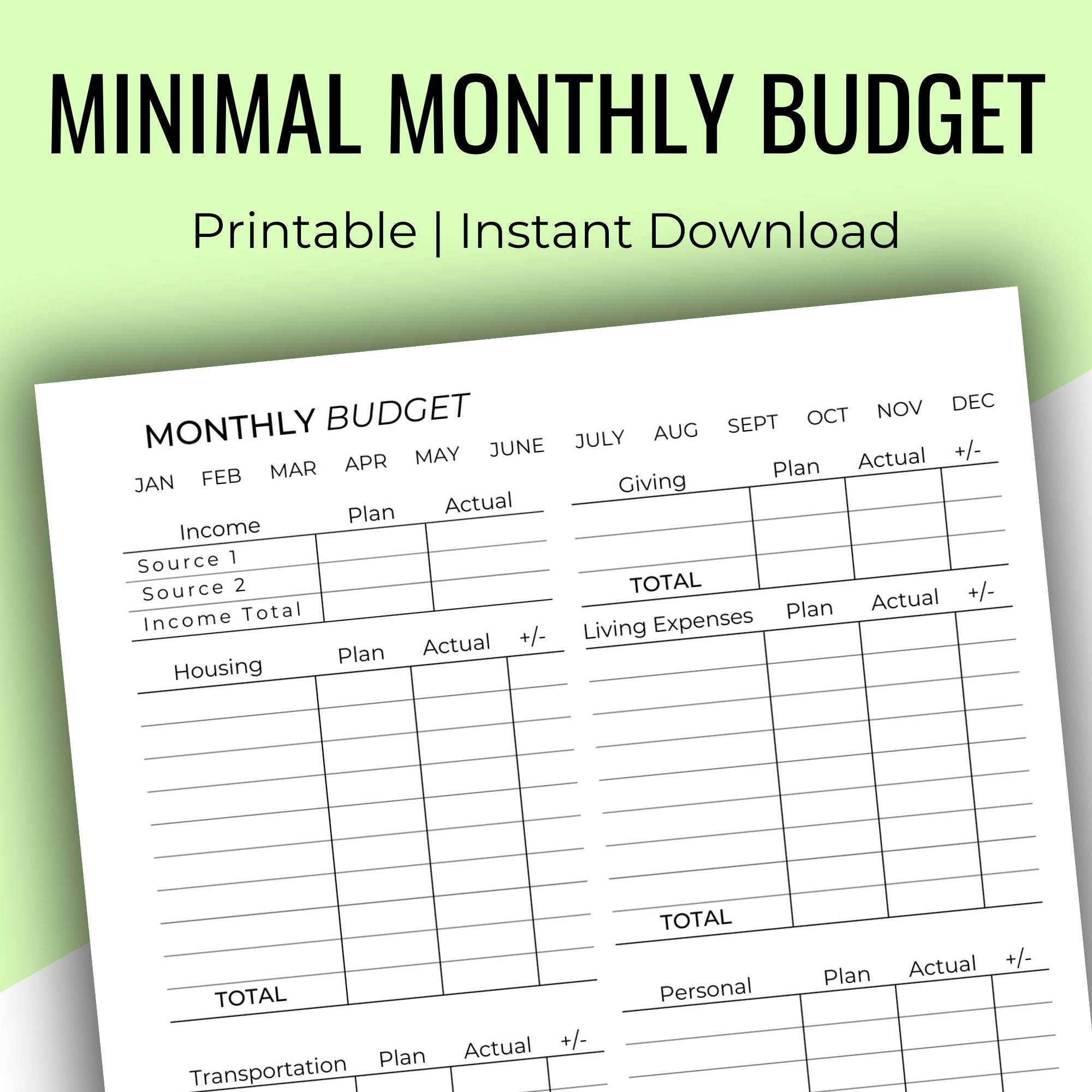 Monthly Budget Planner Printable Minimal Monthly Finance - Etsy